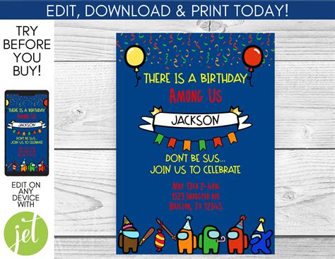 Among Us Birthday Invitations Printable Printable Word Searches