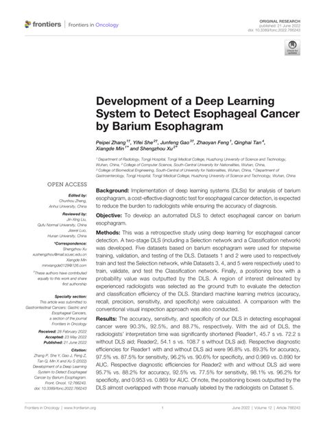 Pdf Development Of A Deep Learning System To Detect Esophageal Cancer By Barium Esophagram