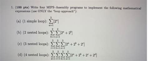Solved 1 100 Pts Write Four Mips Assembly Programs To