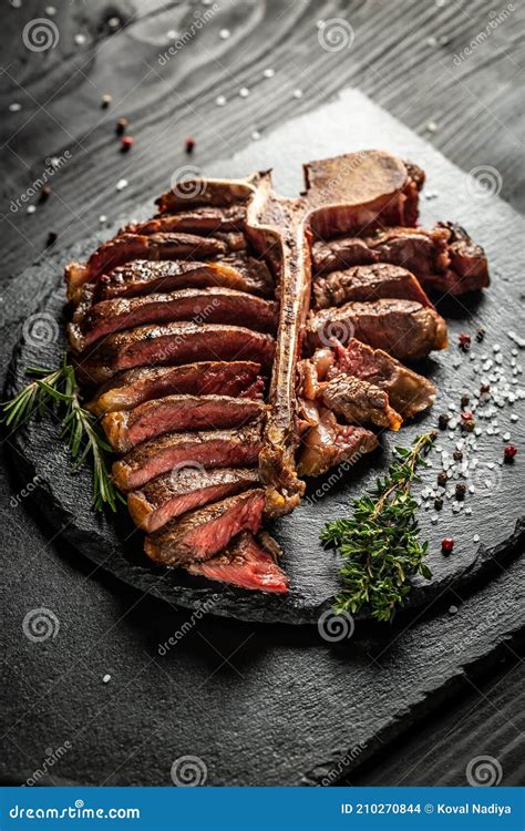 Barbecue Dry Aged Wagy Porterhouse Or T Bone Beef Steak Sliced With