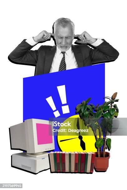 수직 복합 콜라주 그림 검은 색 흰색 색상 할아버지 커버 귀 컴퓨터 식물 책 시계 크리 에이 티브 배경에 고립 25 29세에 대한 스톡 사진 및 기타 이미지 Istock