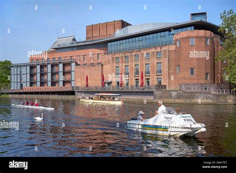 Shakespeare Theatre Rsc And The River Avon With People Boating At