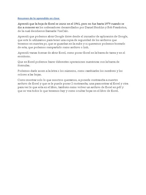 Resumen De Lo Aprendido En Clase Del Modulo 0 Pdf