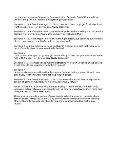 Assertive Communication Scenarios That Go With Disagreeing Respectfully Lesson
