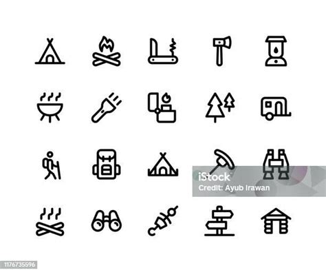 露營線圖示向量圖形及更多一組物體圖片 一組物體 印尼 厚板 Istock