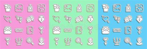 Set Line Location With Heart Female Gender Symbol Castle In The Shape