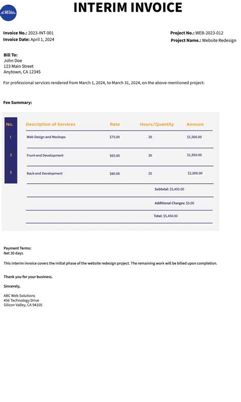 Interim Invoice Format And Example Geeksforgeeks
