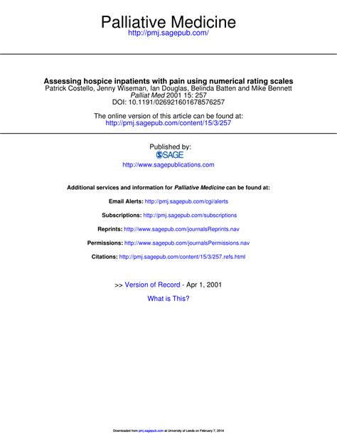 Pdf Assessing Hospice Inpatients With Pain Using Numerical Rating Scales