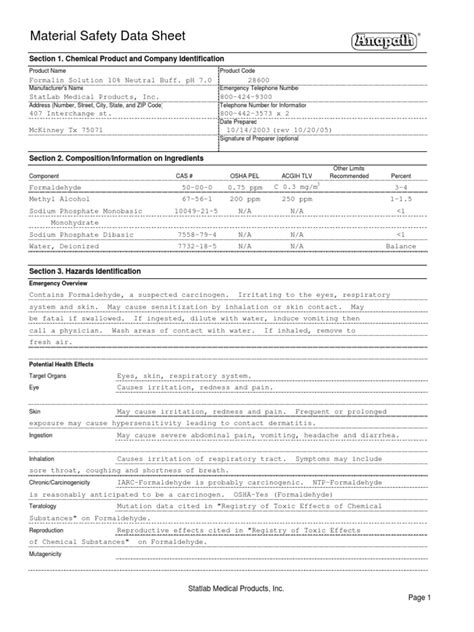 Msds Formalin Formaldehyde Firefighting