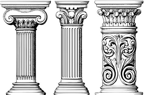 Ancient Column Collection Vintage Vector Illustrations Of Roman And Greek Architecture Element