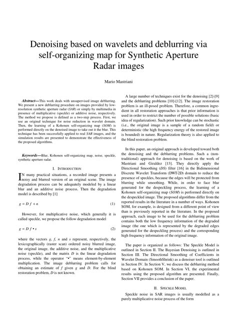 Pdf Denoising Based On Wavelets And Deblurring Via Self Organizing Map For Synthetic Aperture