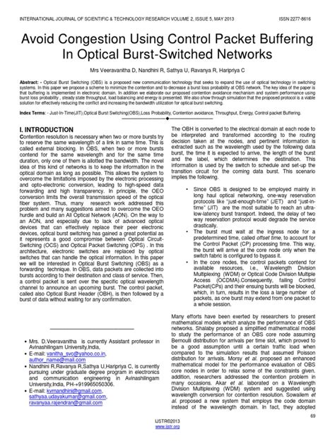 Pdf Avoid Congestion Using Control Packet Buffering In Optical Burst Switched Networks