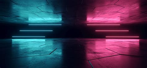 공상 과학 소설 네온 빛나는 빛 보라색 파란색 배경 수평 레이저 게이트 라인 바닥 레이저 스튜디오 무대 쇼 밤 복고풍 미래 현대 빈 콘크리트 그런지 가상 어두운 3d 렌더링
