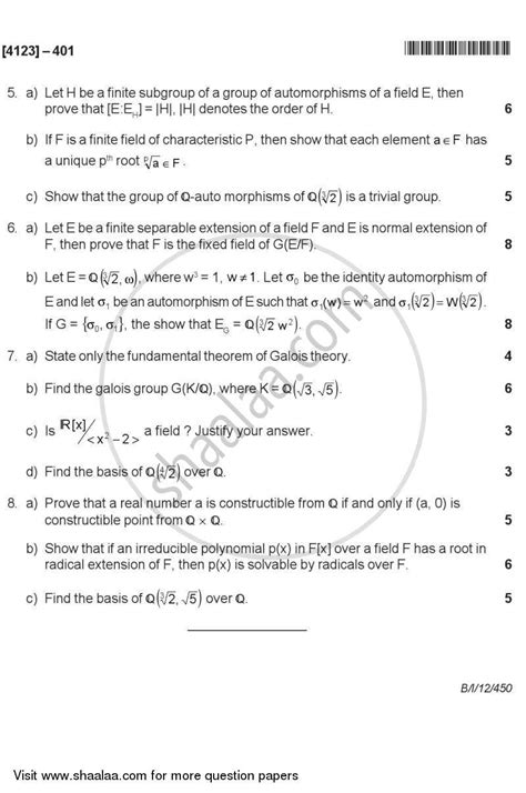 Field Theory 2011 2012 Msc Mathematics Semester 4 Question Paper With