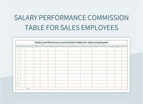 Salary Performance Commission Table For Sales Employees Excel Template
