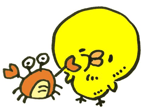 個性のないカニに攻撃されるひよこのイラスト ゆるくてかわいい無料イラスト素材屋「ぴよたそ」