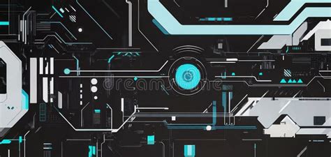 Cybernetic Backdrop Featuring Black And Blue Futuristic Design Elements Generative Ai Stock