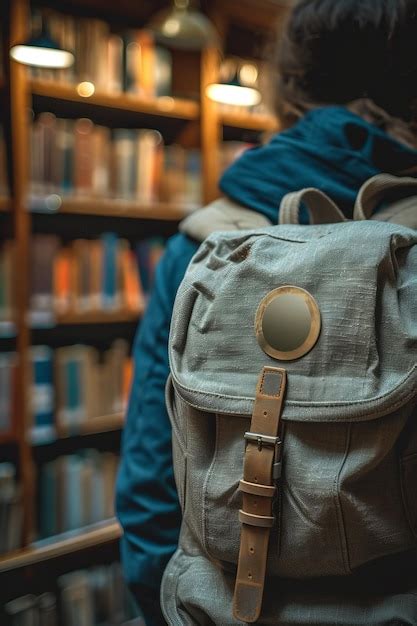 Premium Photo Canvas Backpack Against Library Backdrop Representing