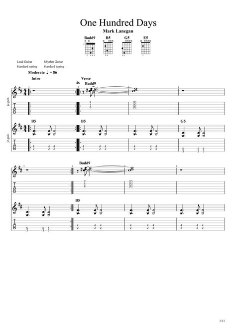 One Hundred Days Chords Tabs Mark Lanegan