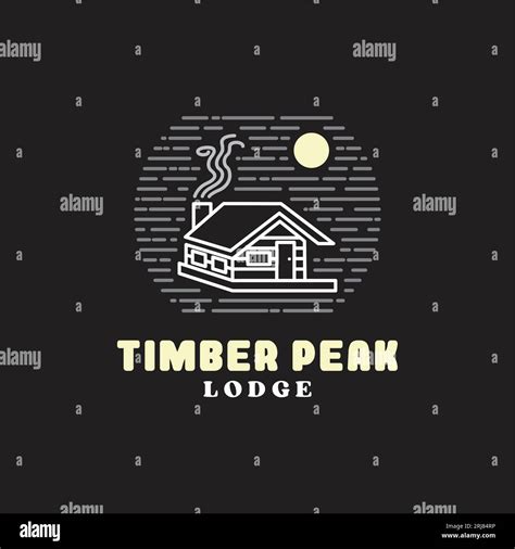 Night House Minimalist Line Art Badge Logo Simple Outline Cottage