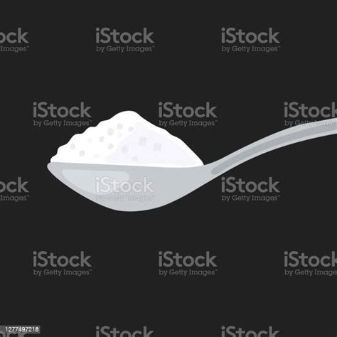설탕 숟가락 소금 또는 설탕 벡터 그림의 분말 결정의 전체 커피 나 차 요리와 베이킹 재료와 함께 작은 술 측면 보기음료에
