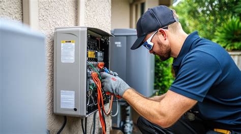 An Electrician Installing A Backup Generator Connecting It To The Homeas Electrical Panel For