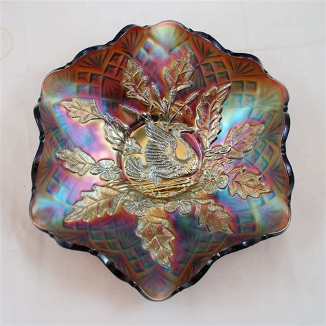 Antique Millersburg Amethyst Nesting Swan Carnival Glass Large Bowl