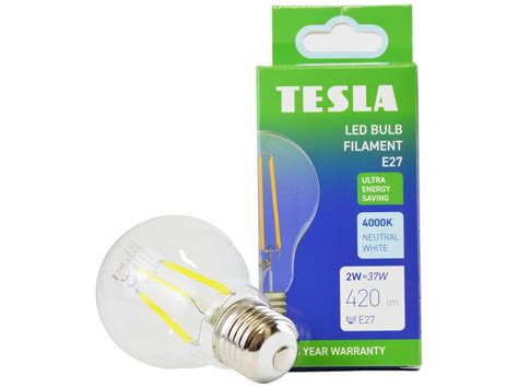 Tesla Led žárovka Filament A Class E27 2w 420lm 4000k Denní Bílá