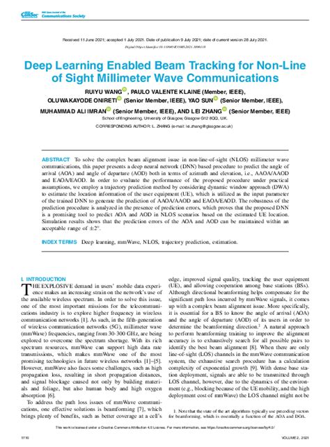 Pdf Deep Learning Enabled Beam Tracking For Non Line Of Sight Millimeter Wave Communications