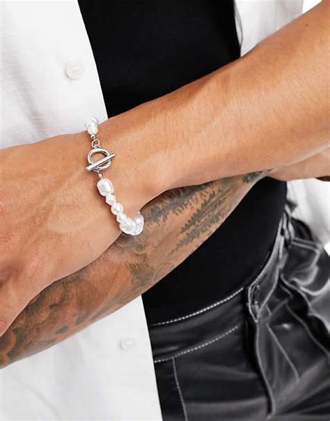 Asos Design Bracciale Con Perle Sintetiche Irregolari Bianche E