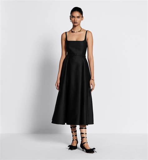 Flared Mid Length Dress Black Wool And Silk Shantung Dior