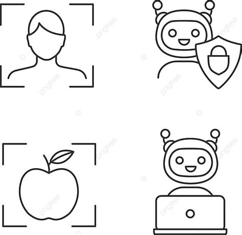 Machine Learning Linear Icons Set Contour Secured Bot Vector Contour