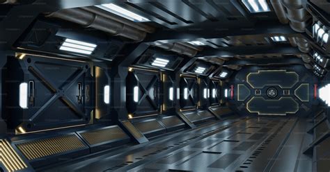 공상 과학 배경 소설 실내 방 공상 과학 우주선 복도 노란색 3d 렌더링 사진 Unsplash의 우주선 이미지