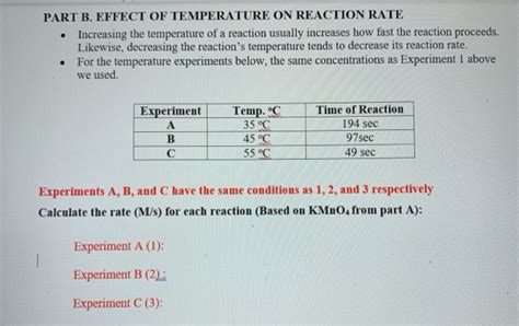 Solved Part B Effect Of Temperature On Reaction Rate •