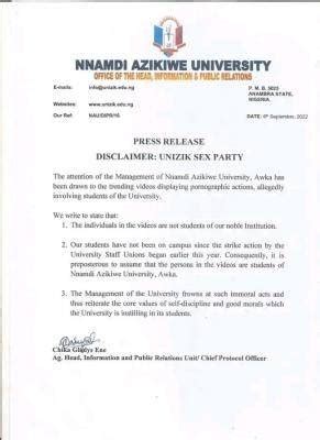 UNIZIK Disclaimer Notice On Inappropriate Party By Purported Babes Of The University Mybabe