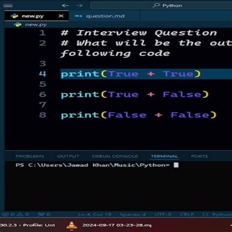 jawad khan on linkedin python interview question boolean arithmetic in