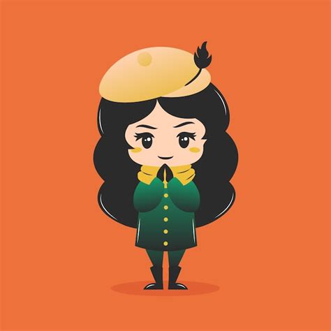 Chibi Stil Mädchen Figur In Warmer Kleidung Vektor Illustration Im