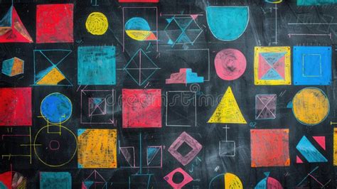 A Blackboard Filled With Vibrant Geometric Shapes And Patterns Created