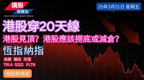 港股分析｜美股分析｜恒指分析 納指分析｜阿里巴巴 騰訊控股 美團 Tsla Amzn 21032025 恆指走勢 美股
