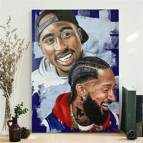 Tupac And Nipsey Hussle Wallpaper Poster Canvas Gangstarap80s Black