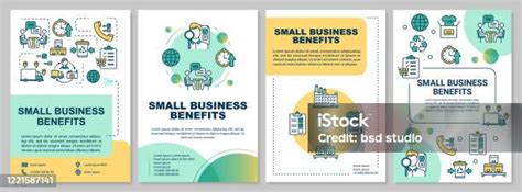 소규모 비즈니스 혜택 브로셔 템플릿입니다 품질 관리 전단지 소책자 전단지 인쇄 표지 디자인 선형 일러스트레이션 잡지 연례 보고서 광고 포스터에 대한 벡터 페이지 레이아웃