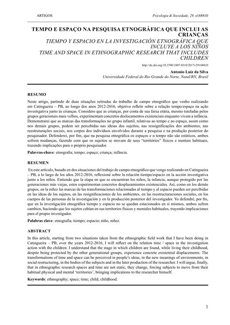 Pdf Tempo E EspaÇo Na Pesquisa EtnogrÁfica Que Inclui As CrianÇas