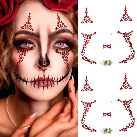 2 Pieces Halloween Face Gems Jewels Tattoos Day Of The