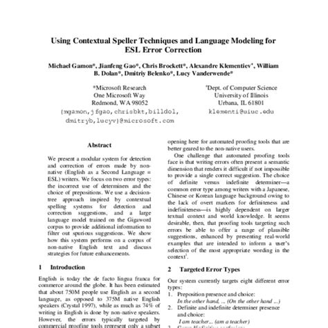 Using Contextual Speller Techniques And Language Modeling For Esl Error