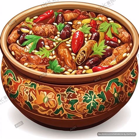 Ai创作图八宝豆豉插画 板栗鸡煲插画 手绘八宝粥 碗豆面插画 大锅菜插画 肥肠饭插画 手绘肥肠鸡 八宝粥插画 手绘腊八豆 铁锅炖菜插画 瓦罐煨