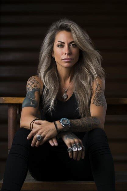Premium Ai Image Athletic Midaged Female With Tattoos All Over