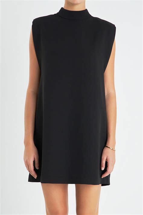Mock Neck Sleeveless Shift Dress English Factory