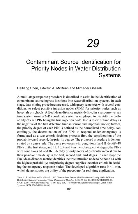 Pdf Contaminant Source Identification For Priority Nodes In Water Distribution Systems