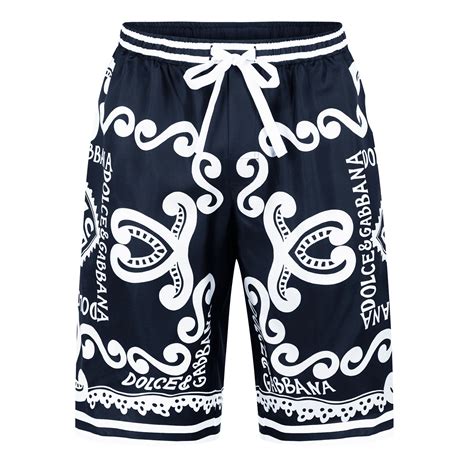 Dolce And Gabbana Marina Print Silk Shorts Men Blue Flannels