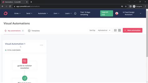 creating an automation workflow on convertkit desktop examples page